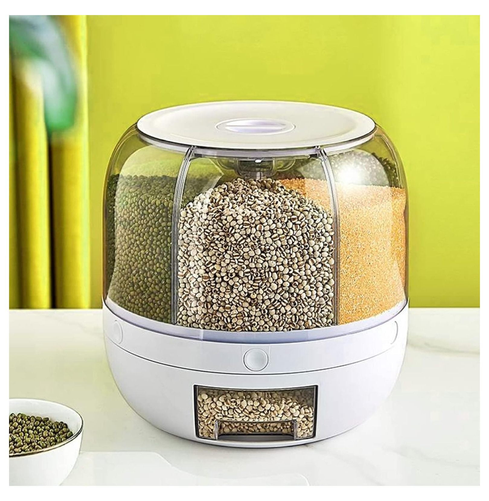 6 in 1 360°Rotating Dry Food Box Grain Rice Container Cereal Dispenser ...