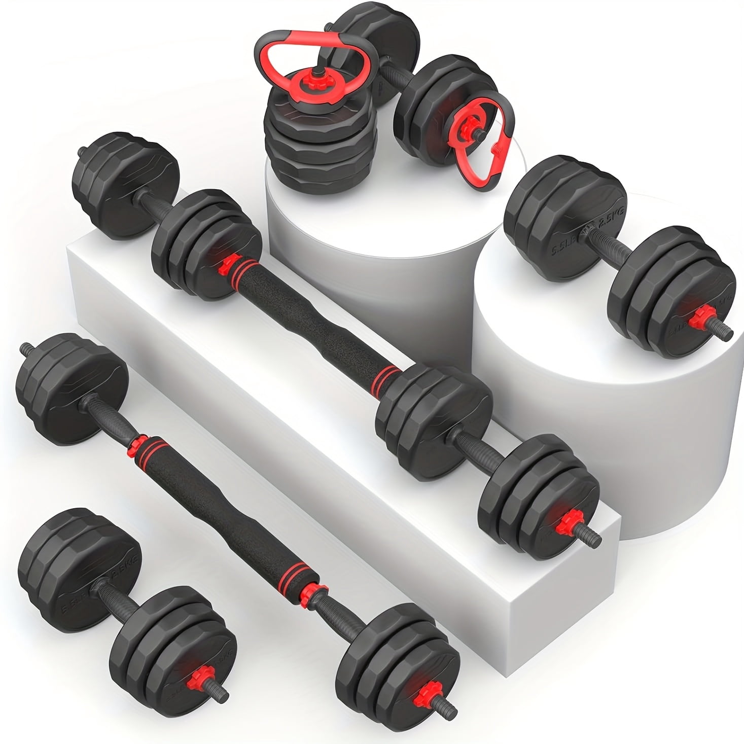 6-in-1 Adjustable Dumbbell Set (20-90LBS), Convertible to Barbell ...