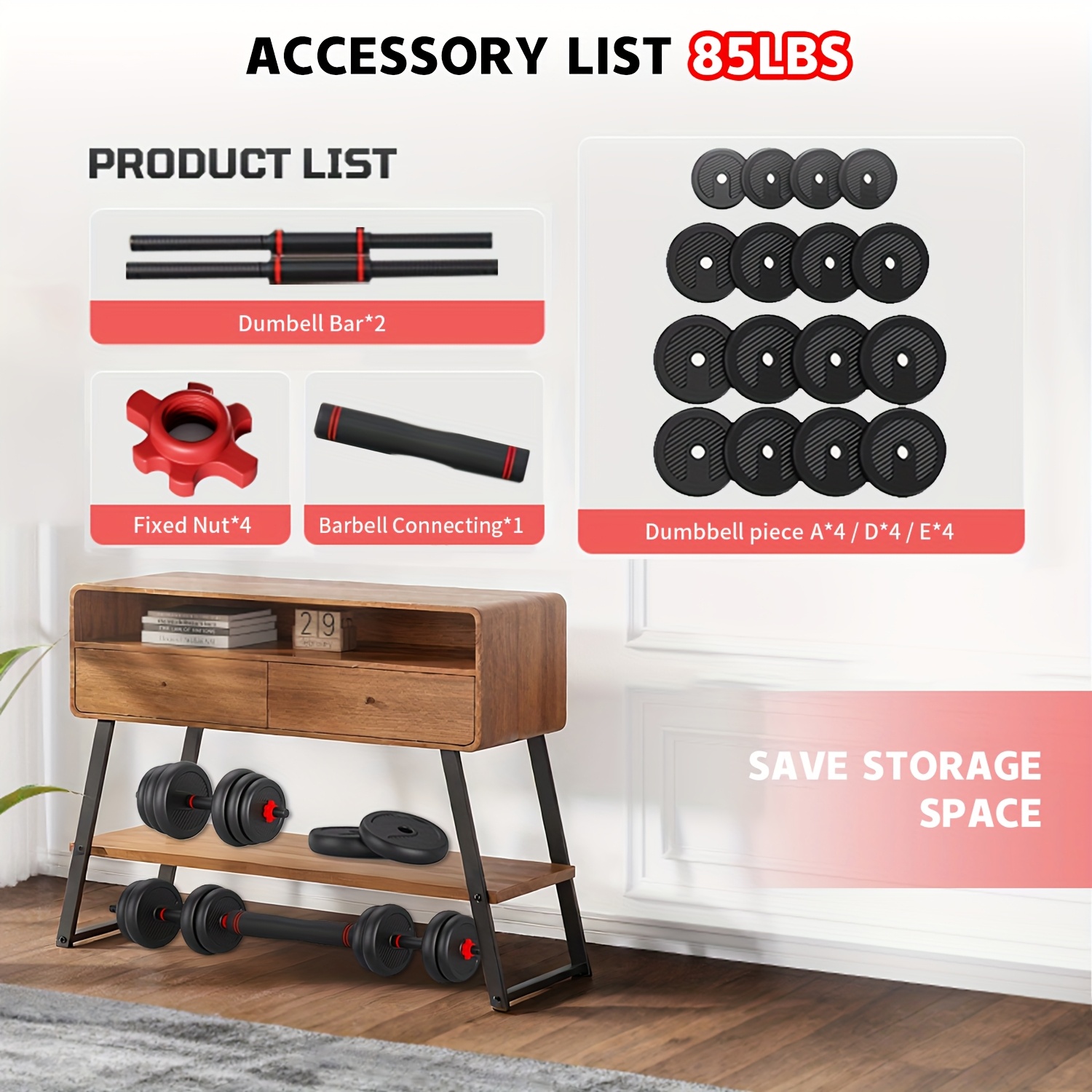 "6-in-1 Adjustable Dumbbell Set (20-90LBS) - Converts to Barbell ...