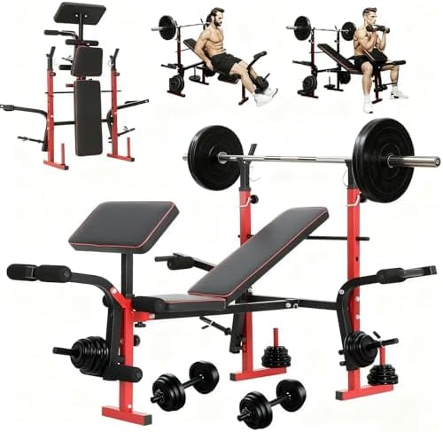 6-in-1 Adjustable Weight Bench with Squat Rack,weight lifting benches ...