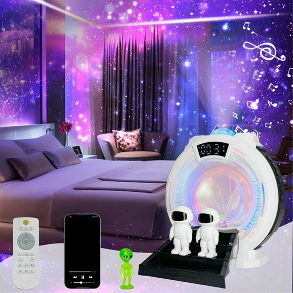 6-in-1 Aurora Light Projector, Kids Alarm Clock with Projector, Galaxy ...