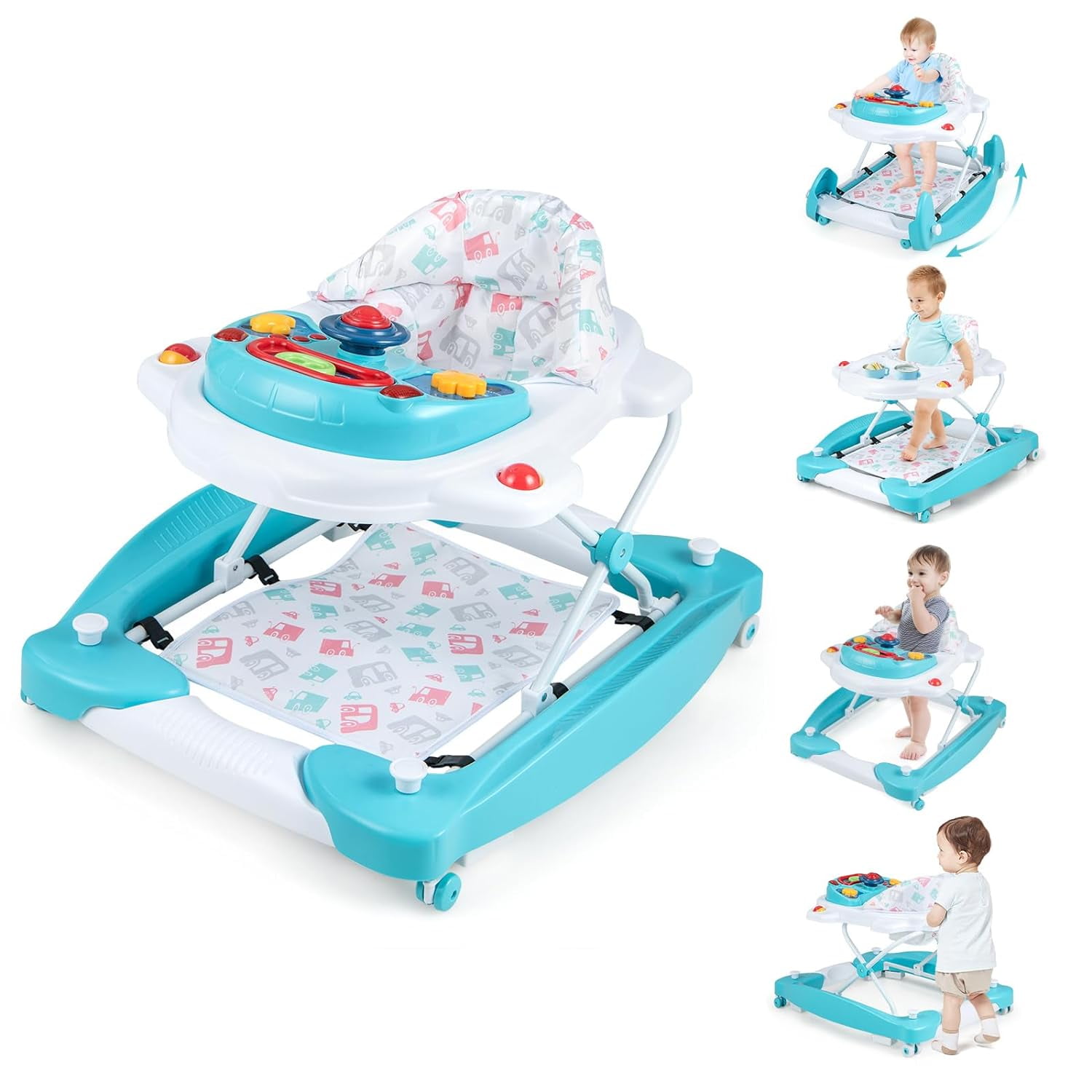 6-in-1 Baby Walker, Baby Walker with Wheels, Adjustable Height, Music ...