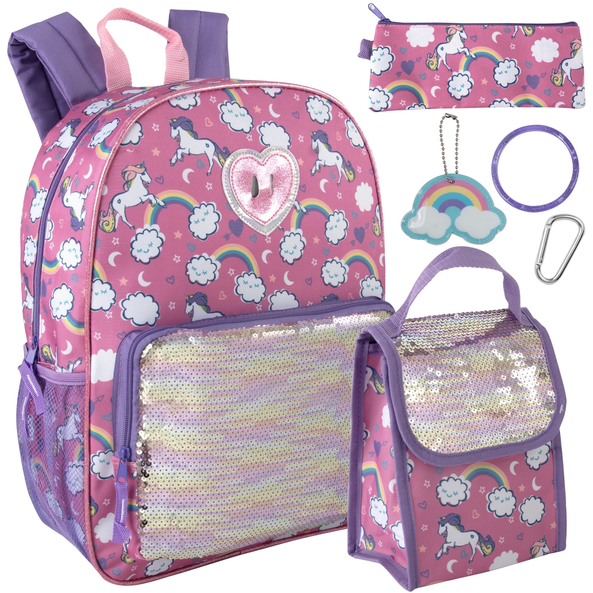 6 in 1 Females Backpack with Matching Lunch Bag, Pencil Case, Keychain ...