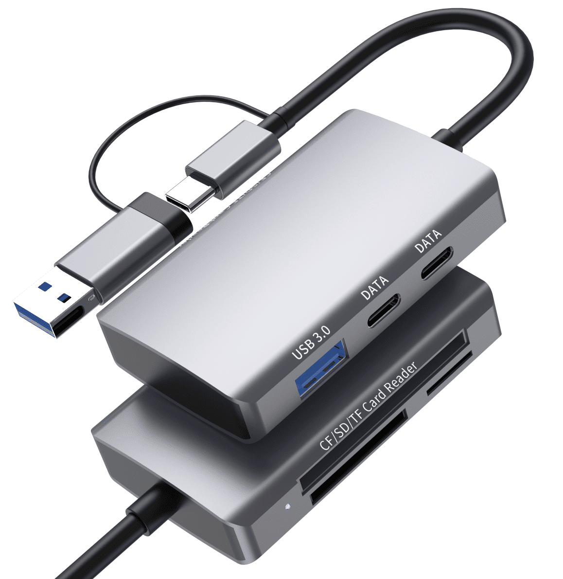 6-in-1 CF/SD/TF Card Reader with Dual USB-C Hub - USB 3.0 Card Reader ...