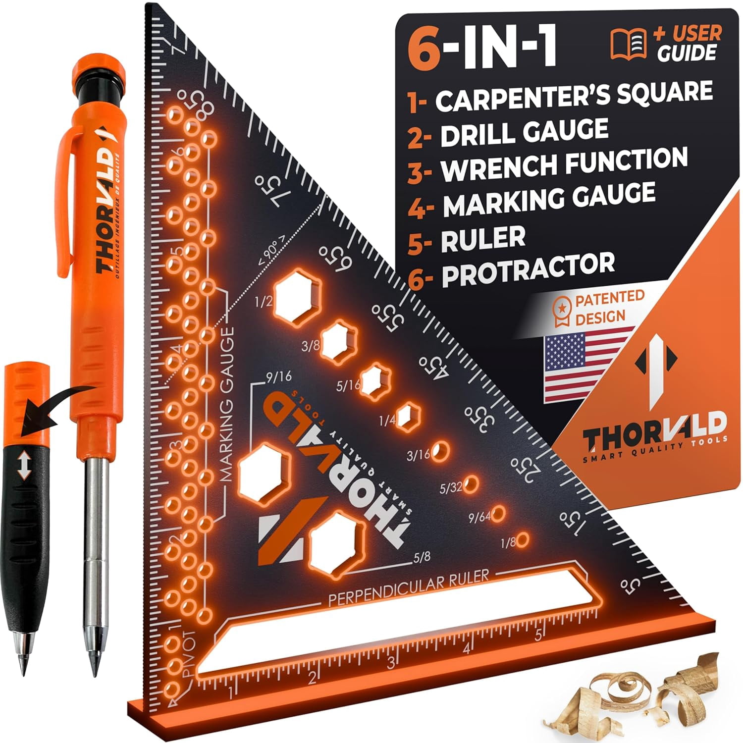 6-in-1 Carpenter Square 7 inch (1/16" Precision) T Multi-Purpo Tools ...
