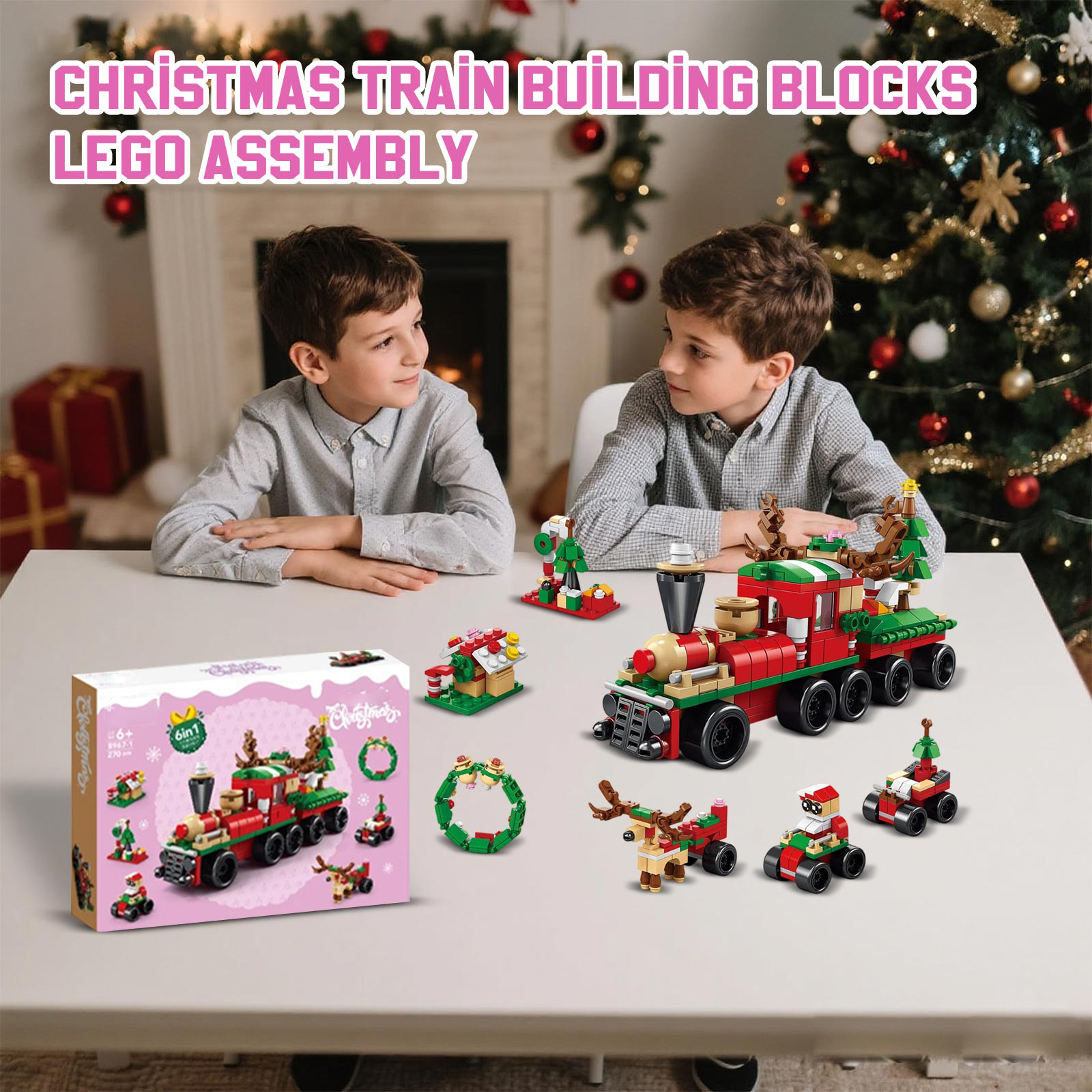 6-in-1 Christmas Train Building Block Set for Adults, 270 Pieces Mini ...