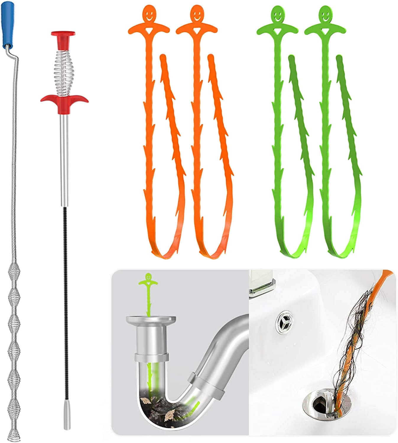 6 in 1 Drain Clog Remover, Drain Hair Catcher, Sink Snake Cleaner ...