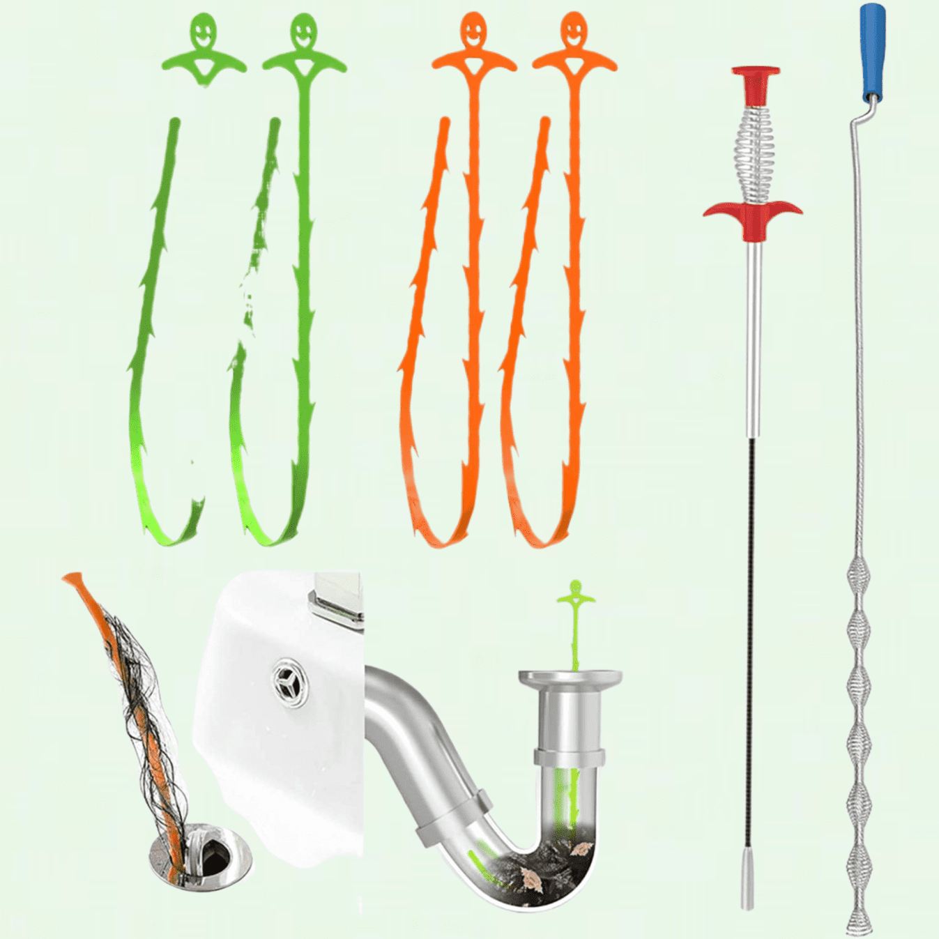 6 in 1 Drain Clog Remover Kit, Flexible Sink Snake Cleaner with Hair ...
