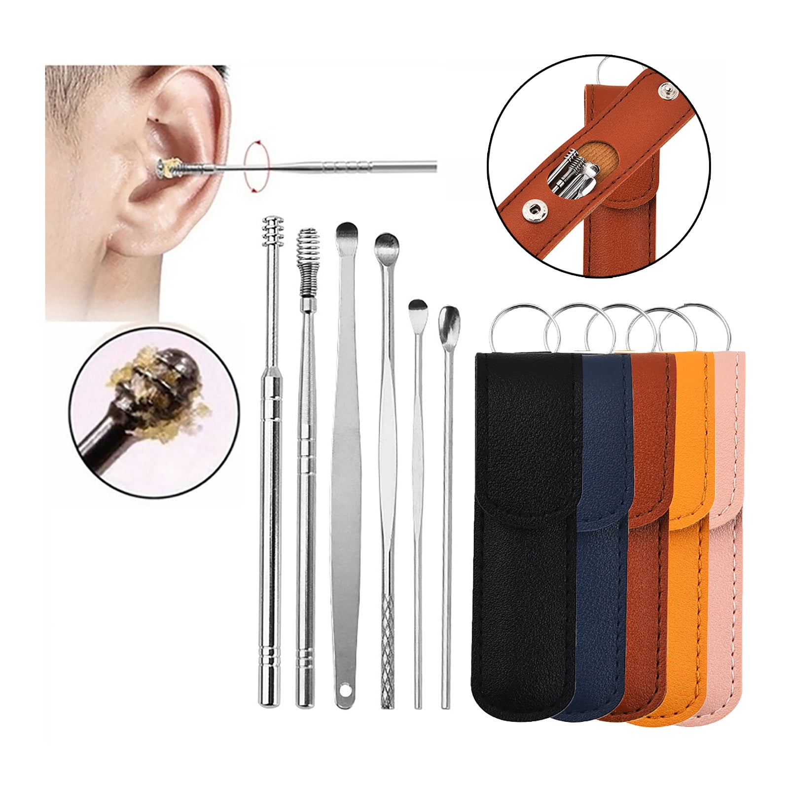 6-in-1 Ear Wax Removal Kit with Stainless Steel Tools, Reusable Ear ...