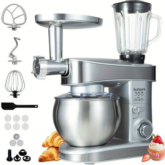 6-in-1 Electric Stand Mixer, 400W 6-Speed with Pulse, 6.3QT Stainless ...