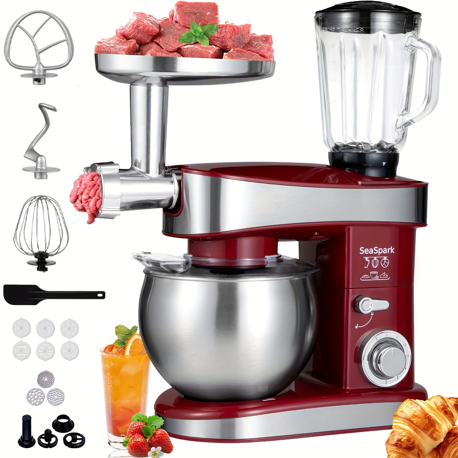 6-in-1 Electric Stand Mixer, 400W 6-Speed with Pulse, 6.3QT Stainless ...