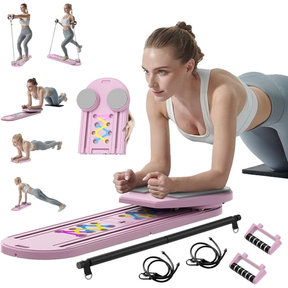 6-in-1 Foldable Pilates Board, Pink Sliding Pilates Reformer for Home ...
