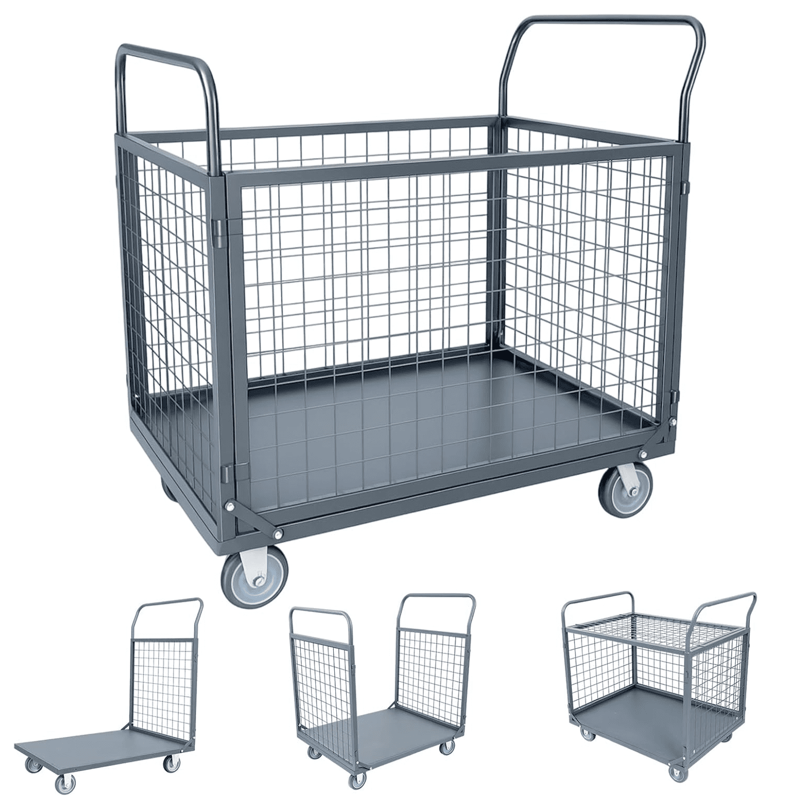 6-in-1 Foldable Platform Truck Cart with Cage, 1800Lbs Capacity Large ...