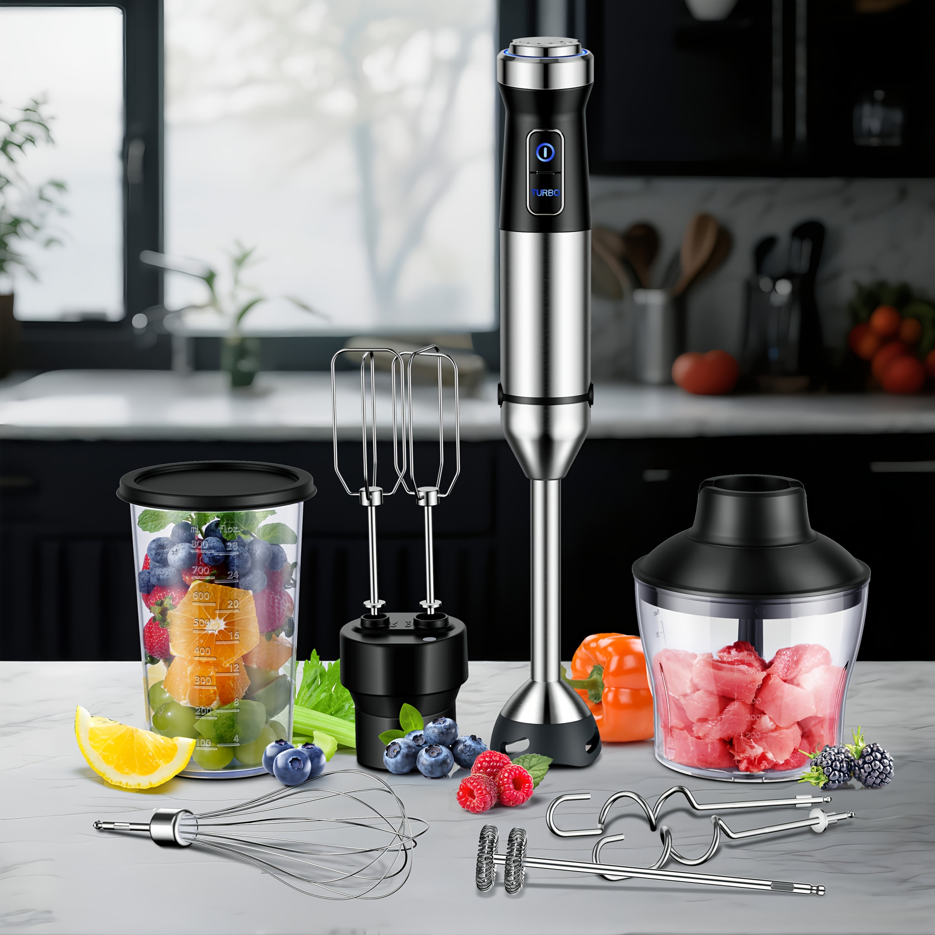 6-in-1 Hand Blender 1000W, 20 Speeds & Turbo, Titanium Blades, Dough ...