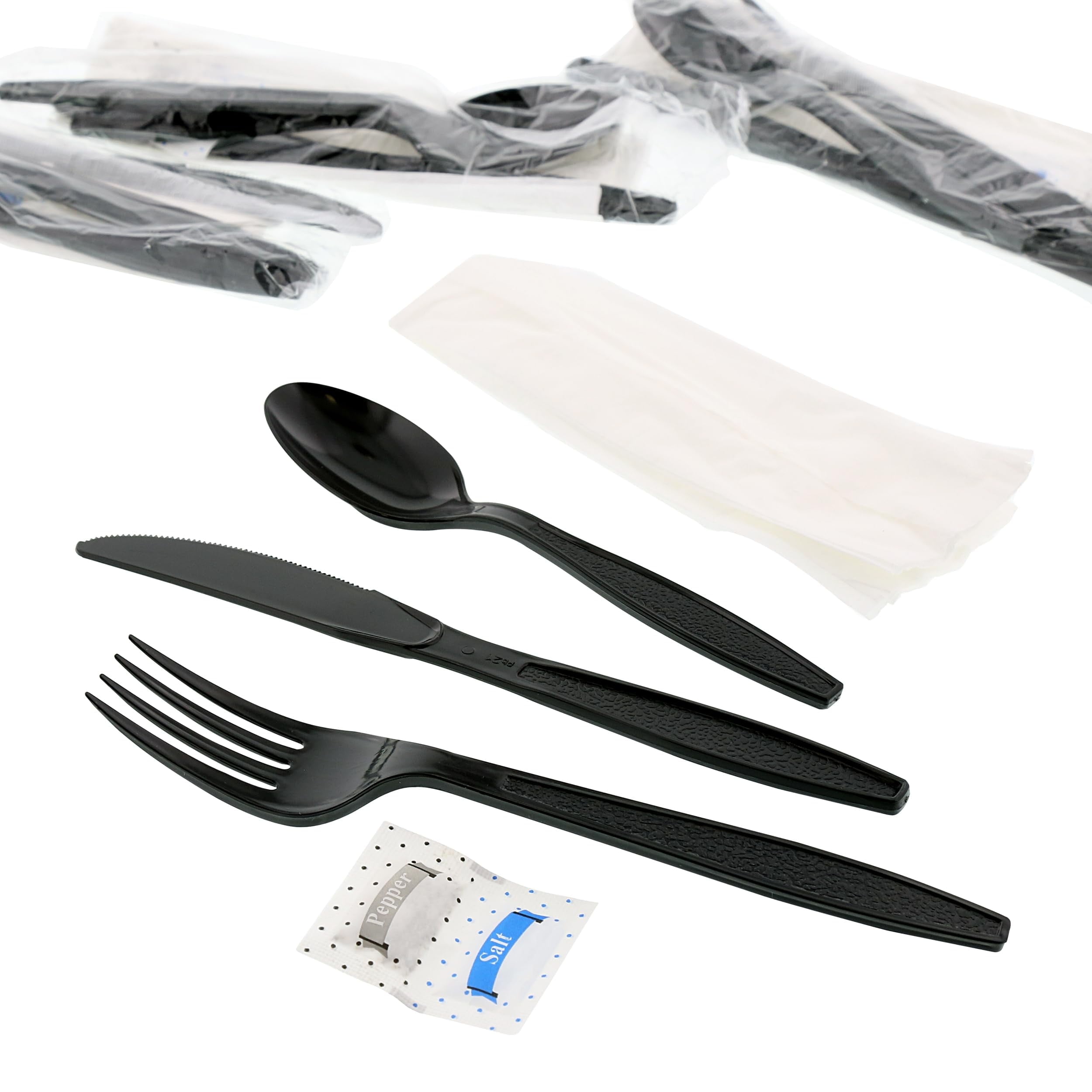 6-in-1 Heavy Weight Plastic Utensil Set with Teaspoon Fork Knife Salt ...
