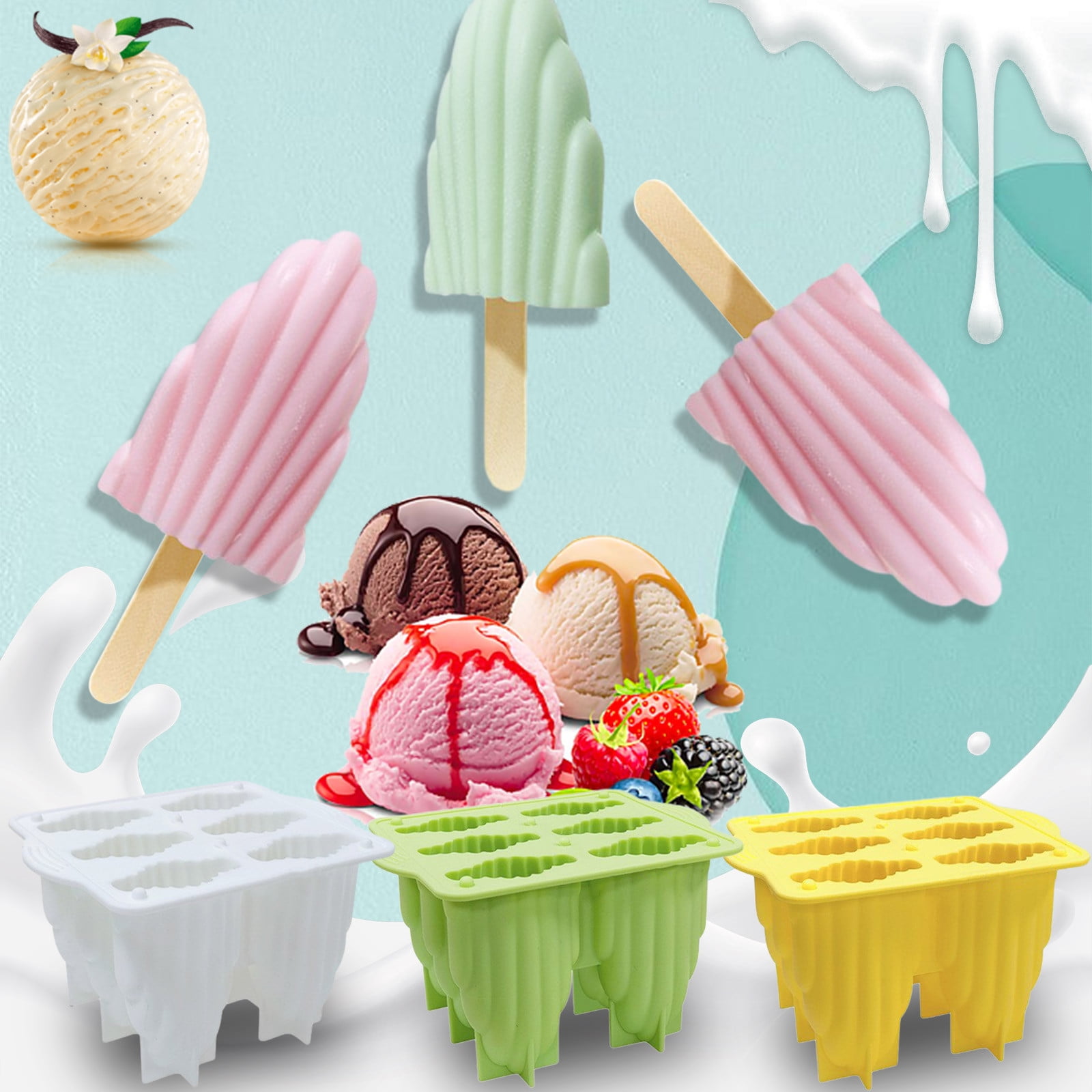 6-in-1 Ice Cream Mold | Food Grade Popsicle Maker with Lids | Easy ...