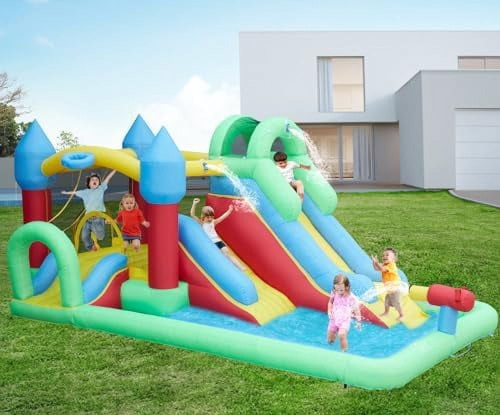 6-in-1 Inflatable Water Slide with Jumping Area Climbing Wall Blower ...