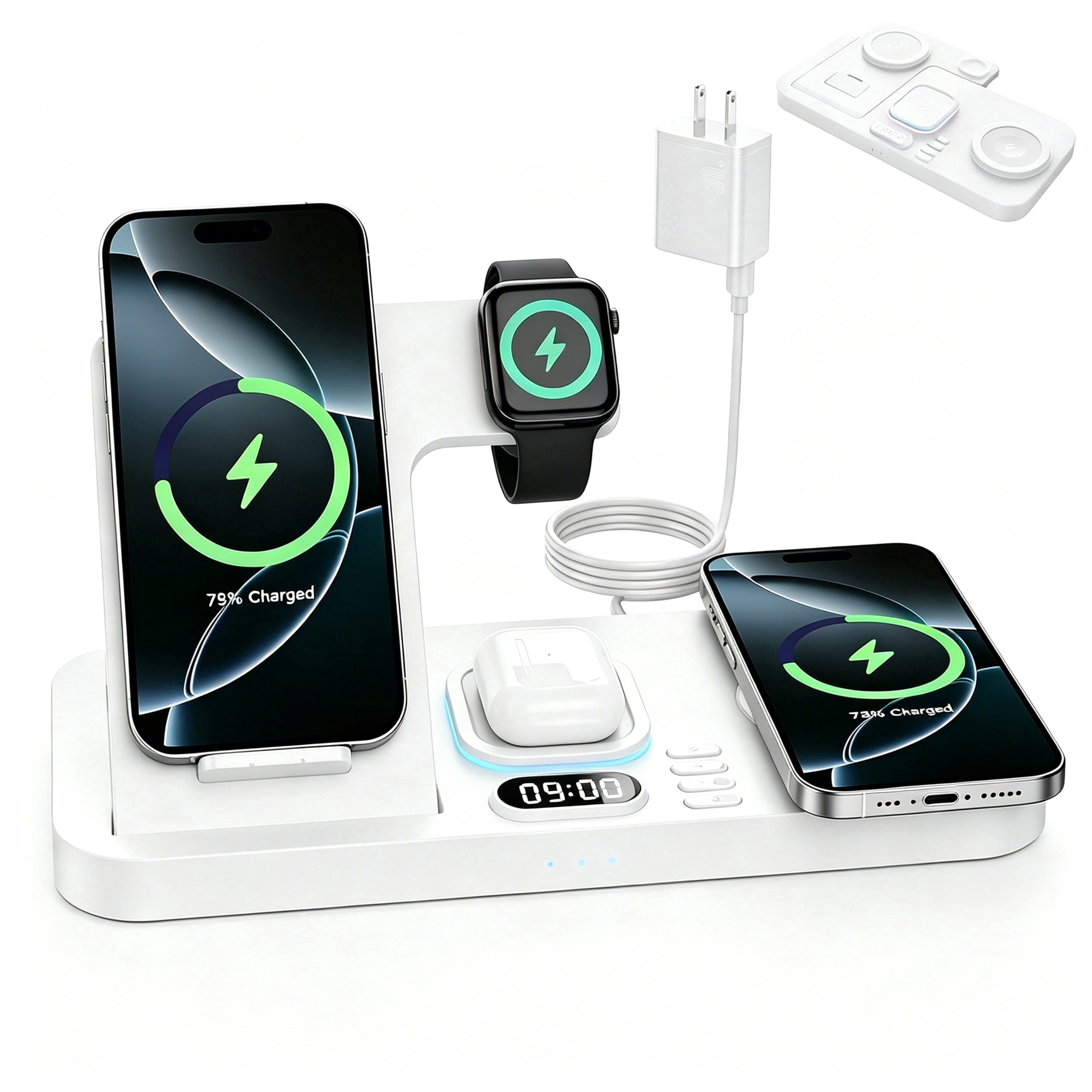 6-in-1 Magnetic Charging Station, Dual Phone Fast Charger with Clock ...