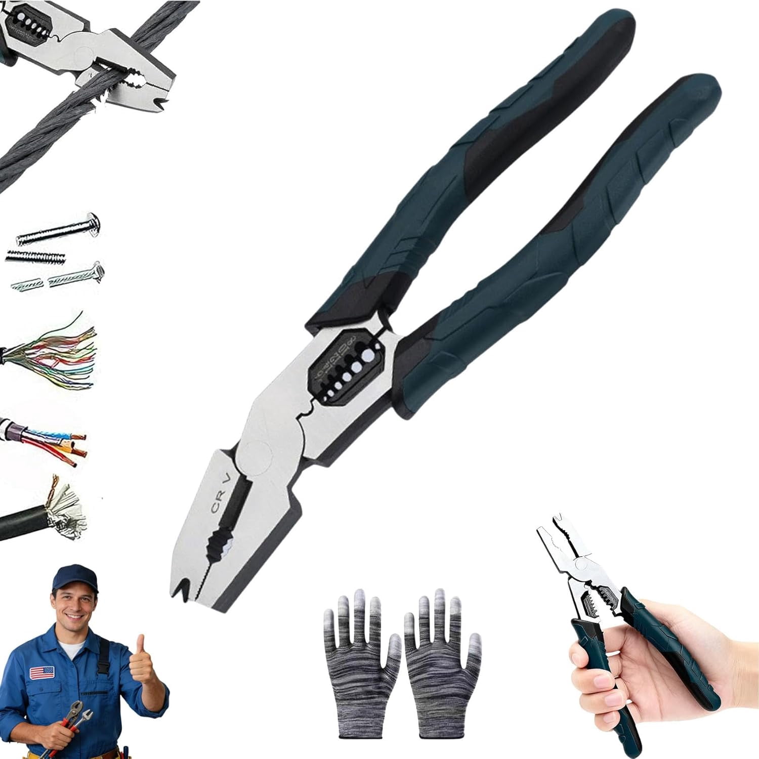 6-in-1 Multi-Function Wire Stripper Pliers CR-V Steel Diagonal Cutters ...