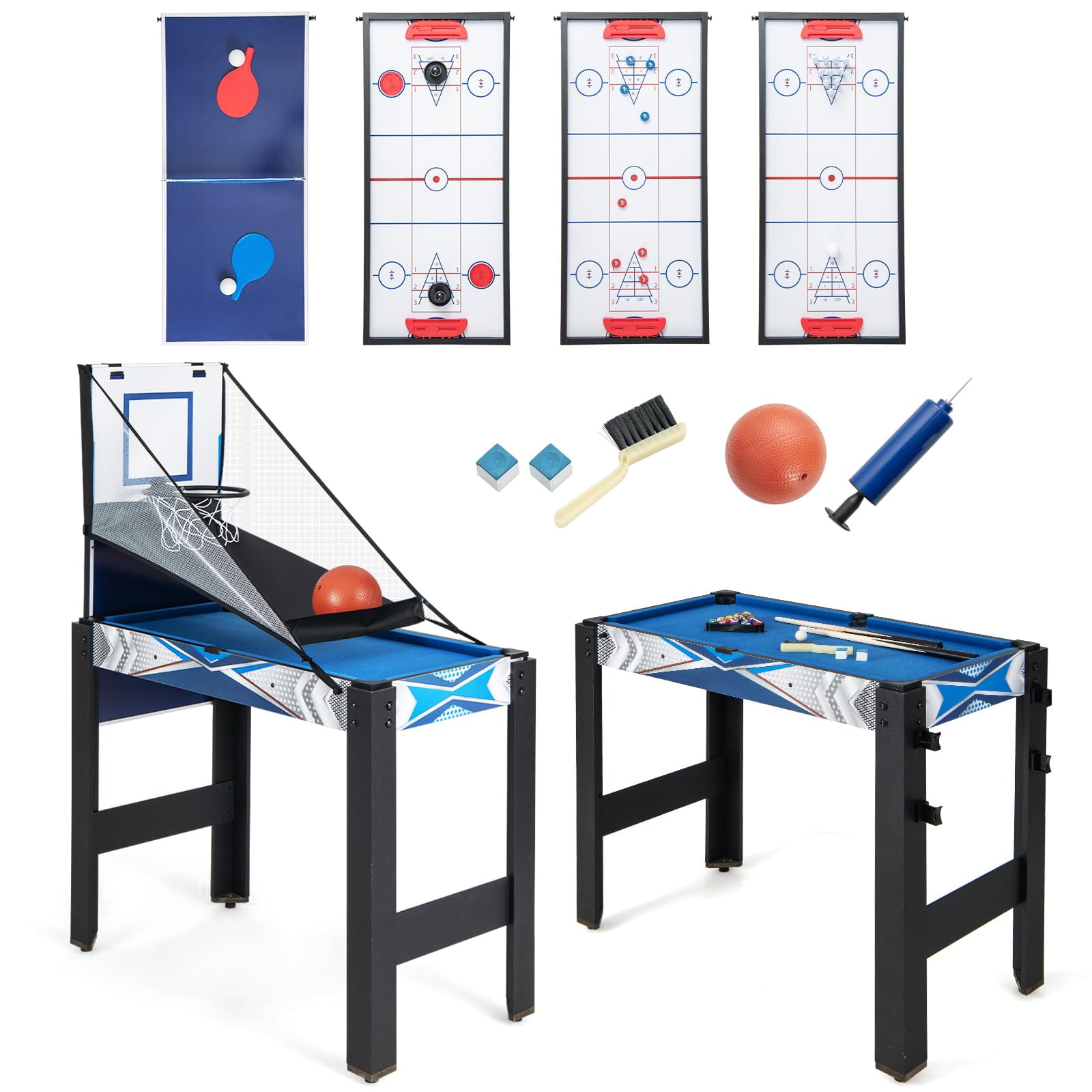 6 in 1 Multi Game Table Combo with Basketball Hockey Billiards Ping ...