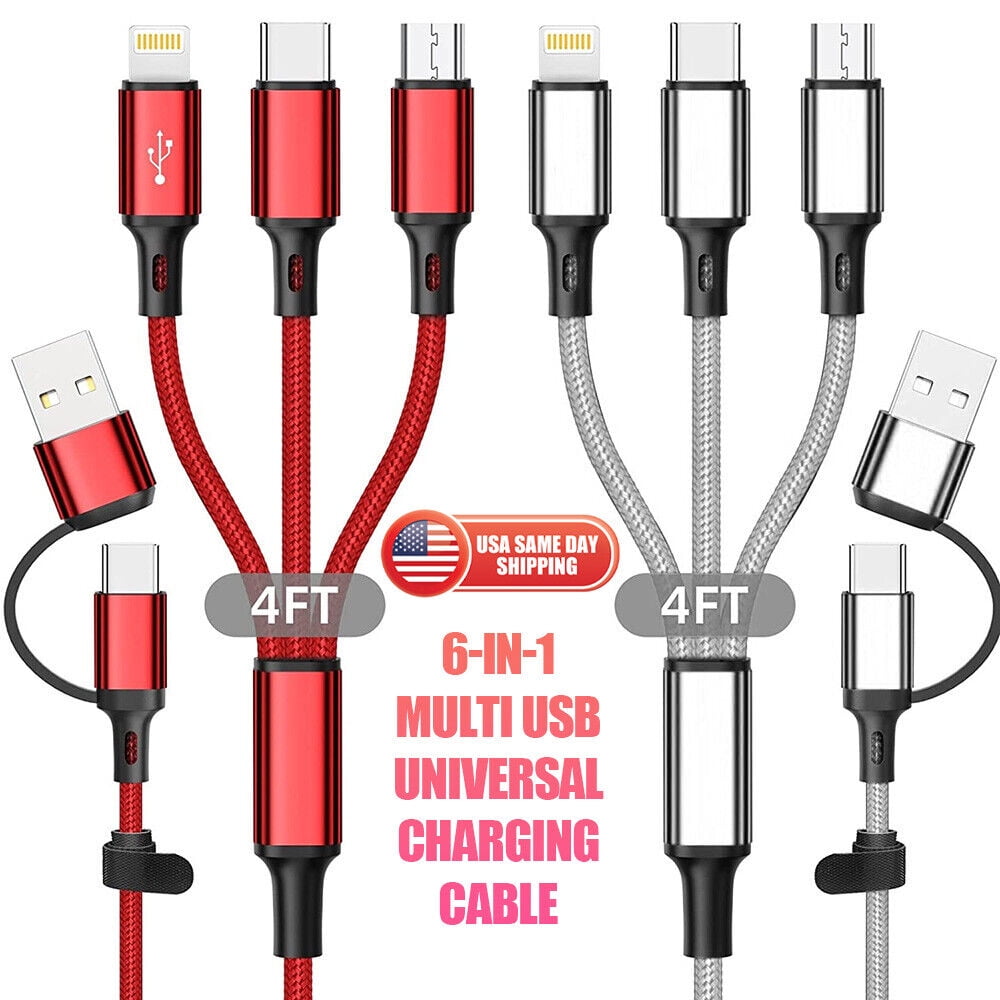 6 in 1 Multi USB C/A Charger Charging Cable Cord Type C Android Micro ...