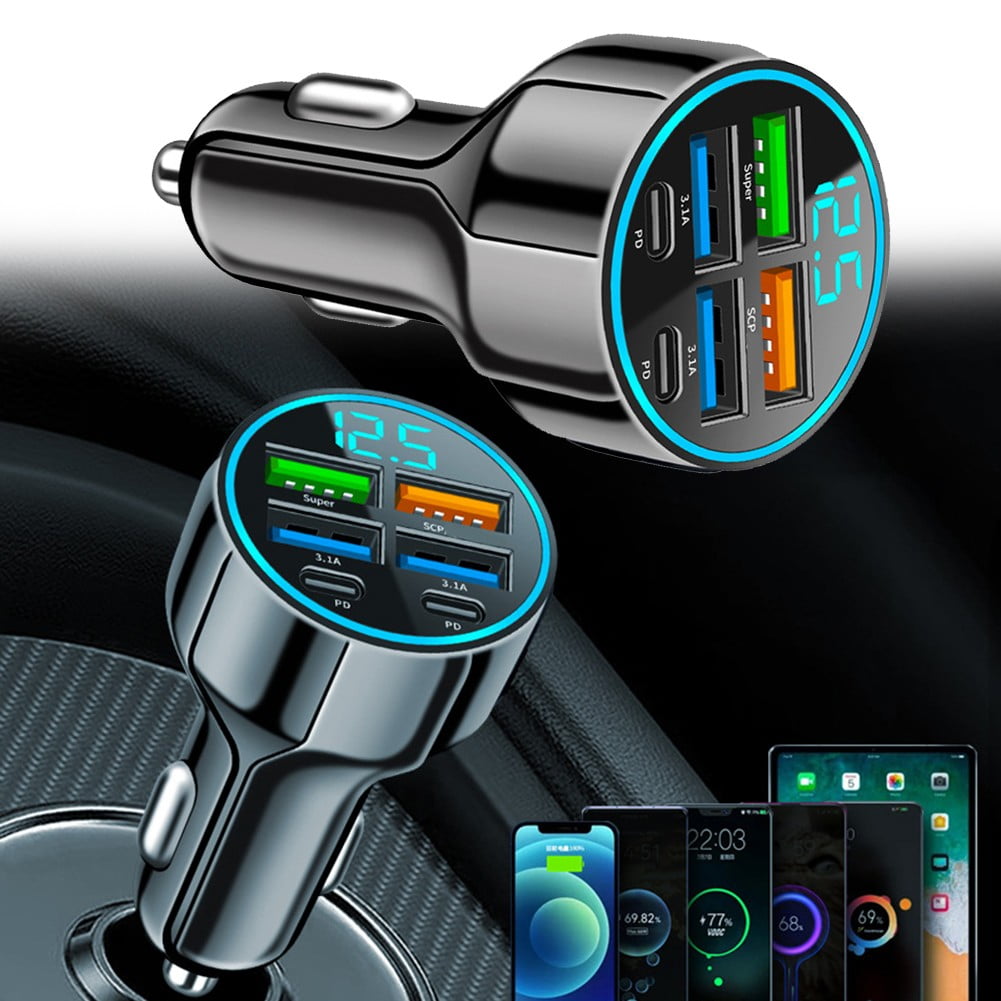6-in-1 MultiPort Car Charger with 4 USB and PD Ports for Fast Charging ...