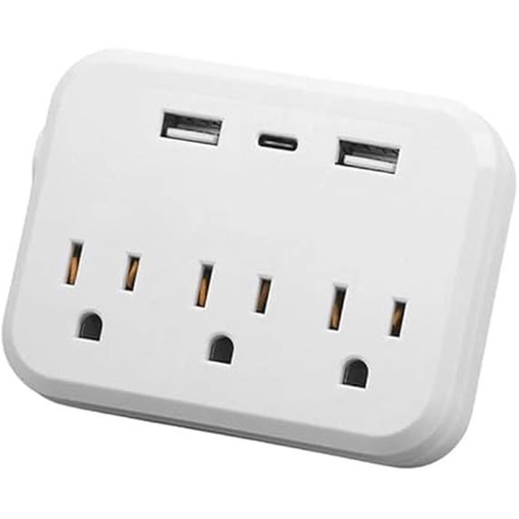 6-in-1 Power Strip with 3 Outlets & 3 USB Ports, Surge Protector Power ...