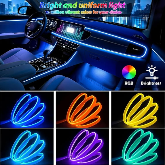 6-in-1 RGB Car LED Strip Lights, USB Powered Interior Ambient Lighting ...