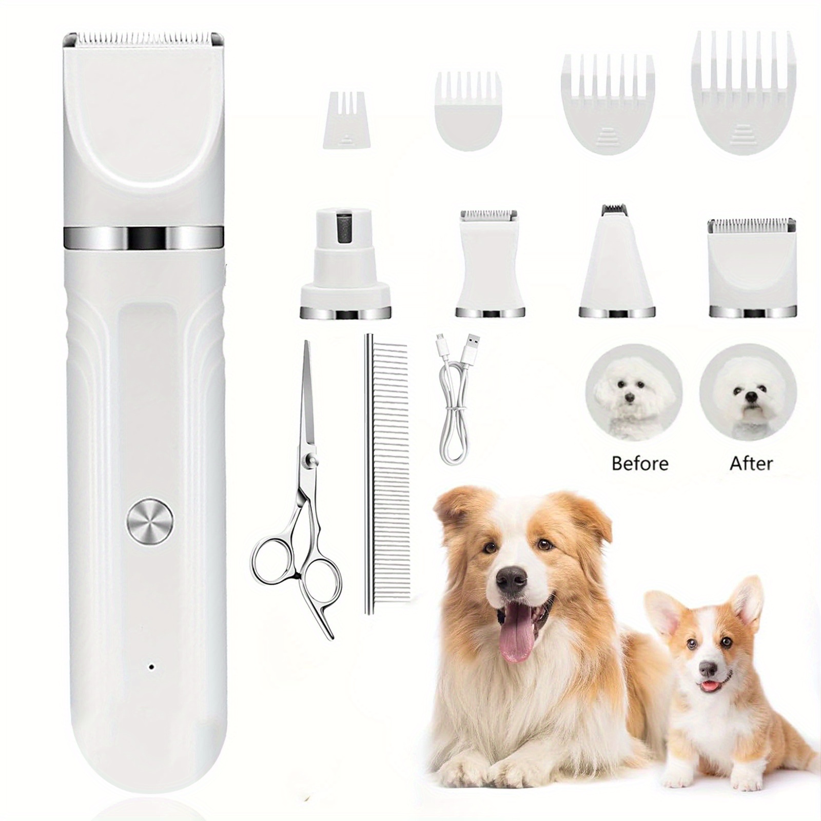 6-in-1 Rechargeable Cordless Pet Grooming Set, Steel Clippers Comb ...