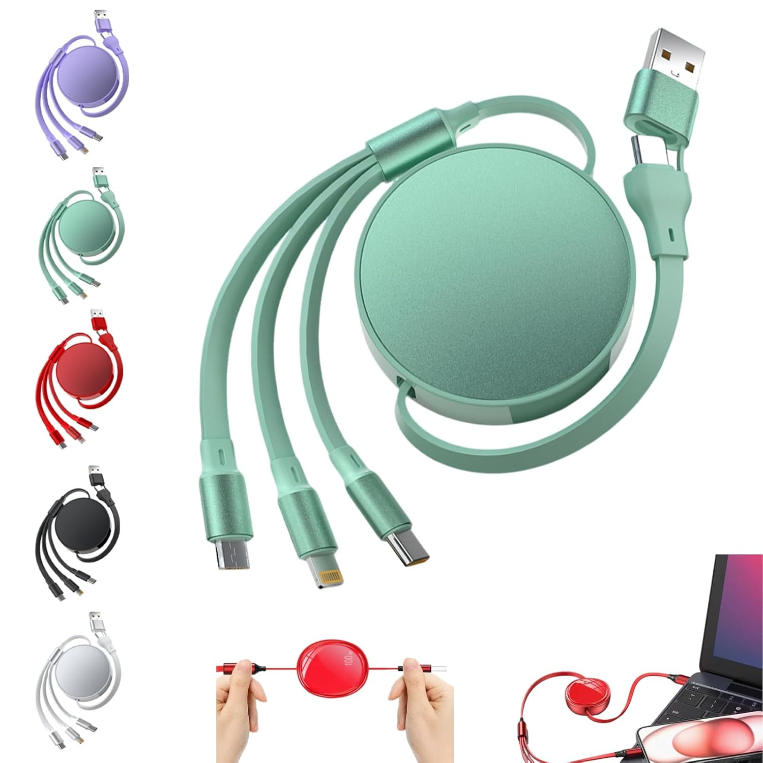 6-in-1 Retractable Cable with Fast Charge Adapter, 6 in 1 Retractable ...