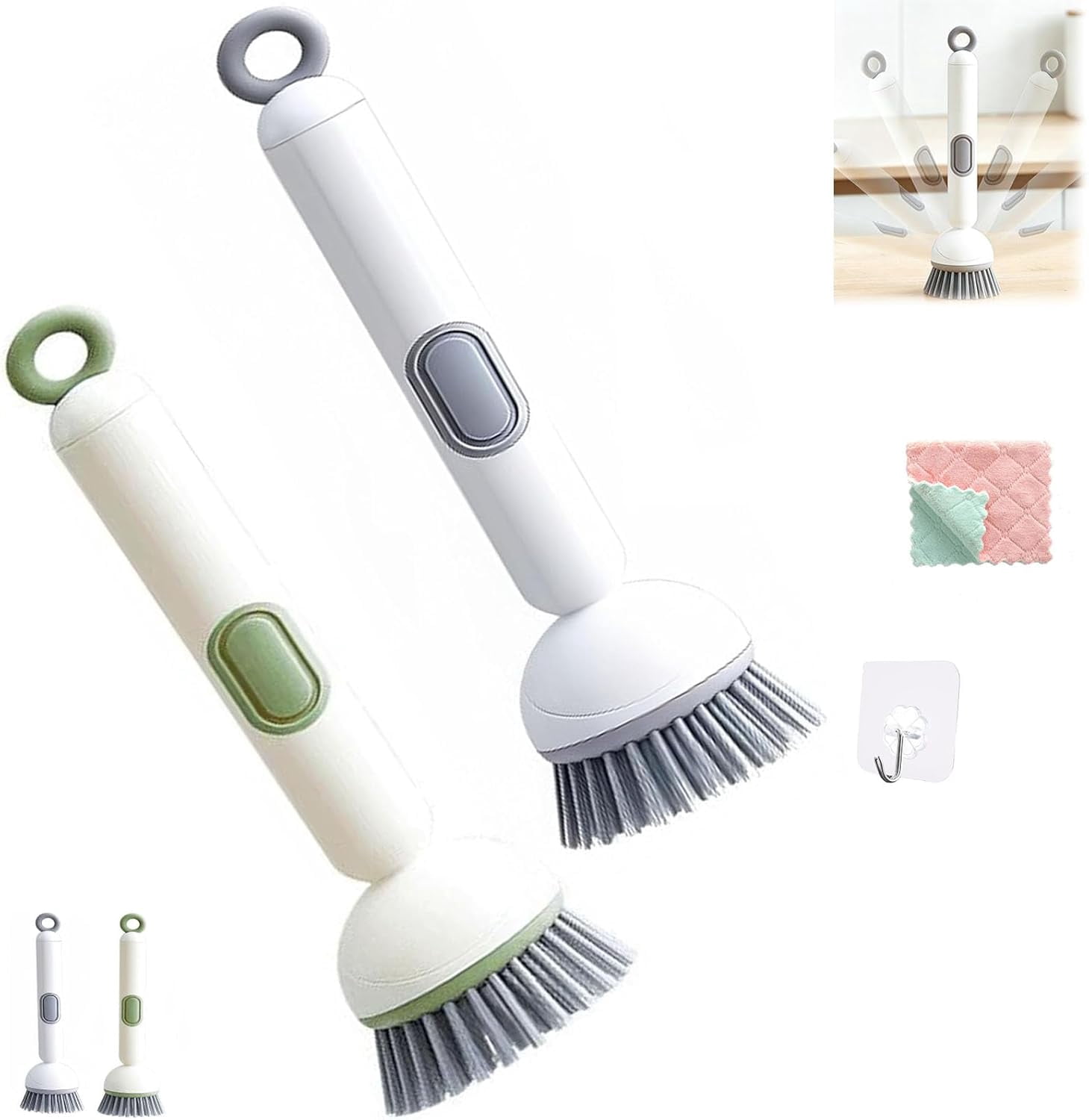 6-in-1 Rotatable Dish Brush with Detergent Dispenser, 360° Rotating ...