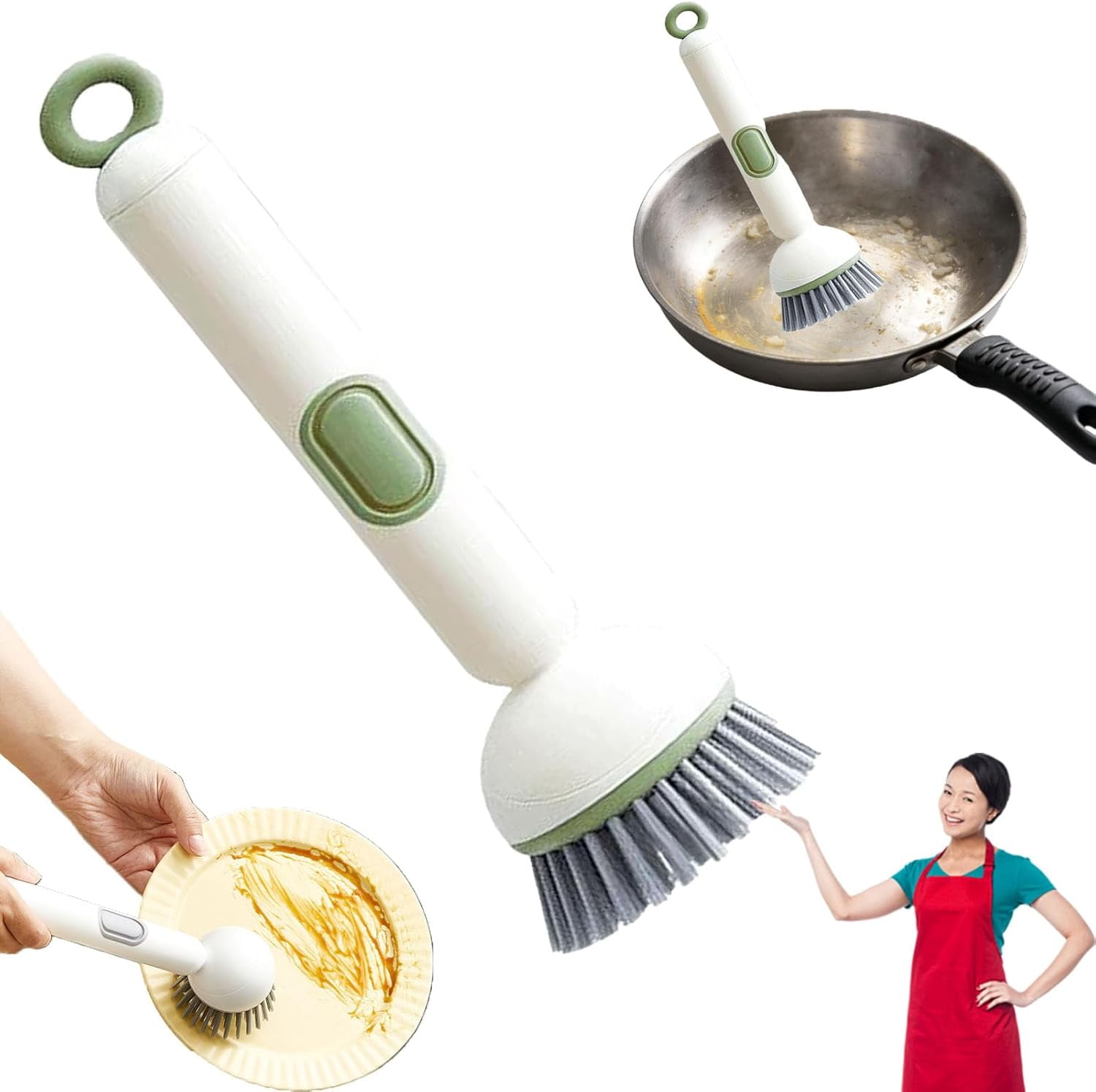 6-in-1 Rotatable Dish Brush with Detergent Dispenser, Adjustable ...