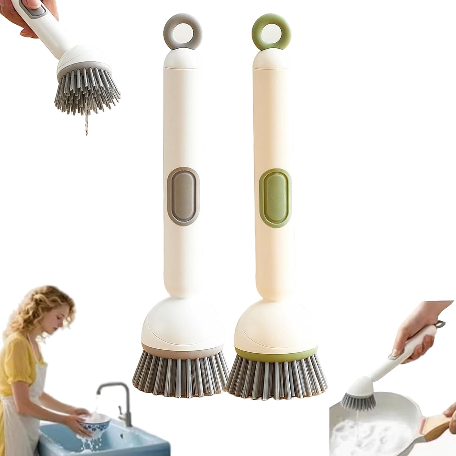 6-in-1 Rotatable Dish Brush with Detergent Dispenser, Steel Sponge for ...