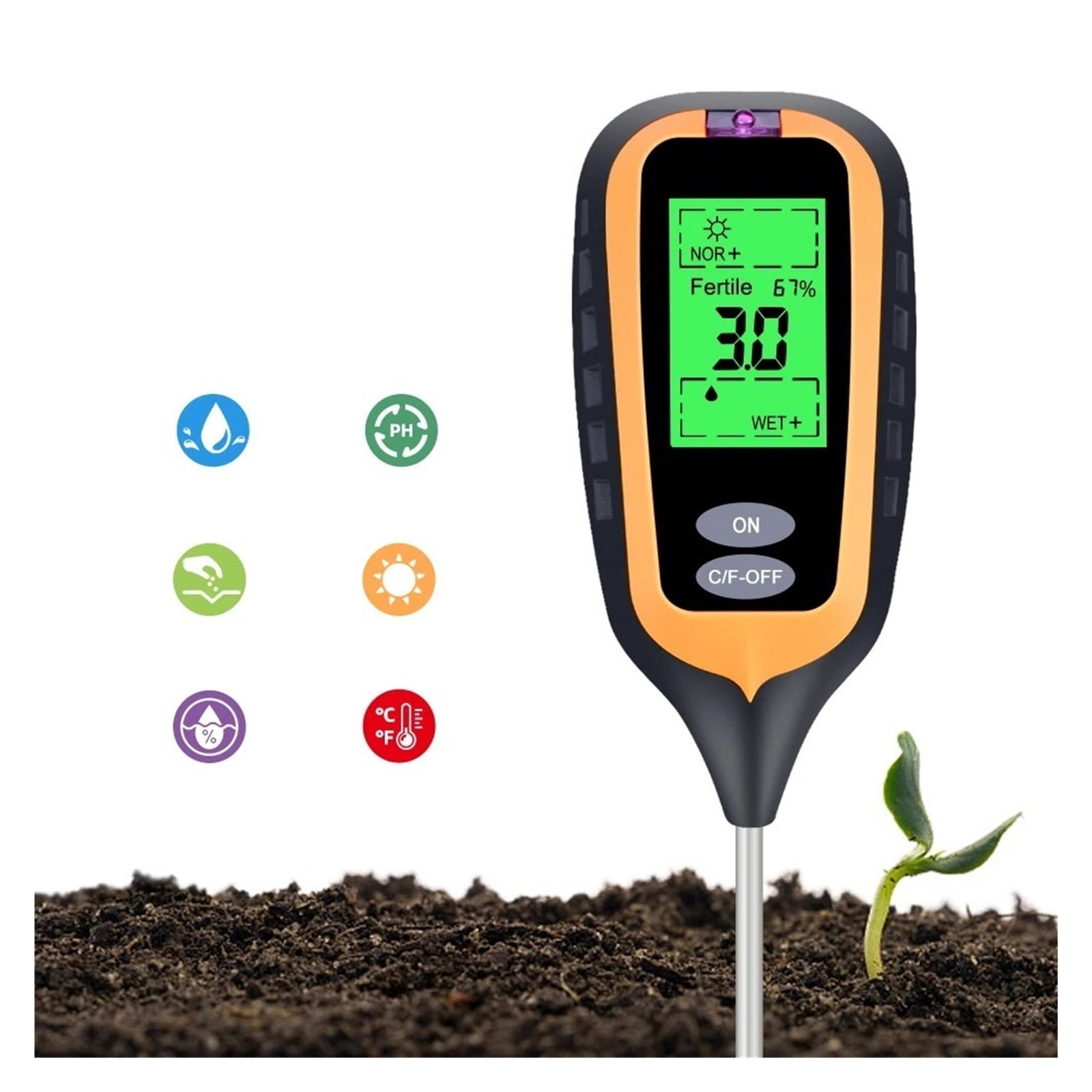 6-in-1 Soil Tester PH Meter Moisture Fertility Light Humidity ...