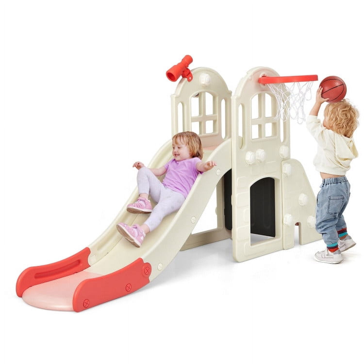 6-in-1 Toddler Climber Slide Playset with Basketball Hoop,Tunnel ...
