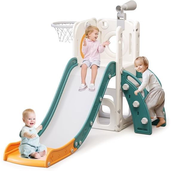 KATLAZIC Toddler Slide Playset, 6-in-1 Indoor Outdoor with Storage ...