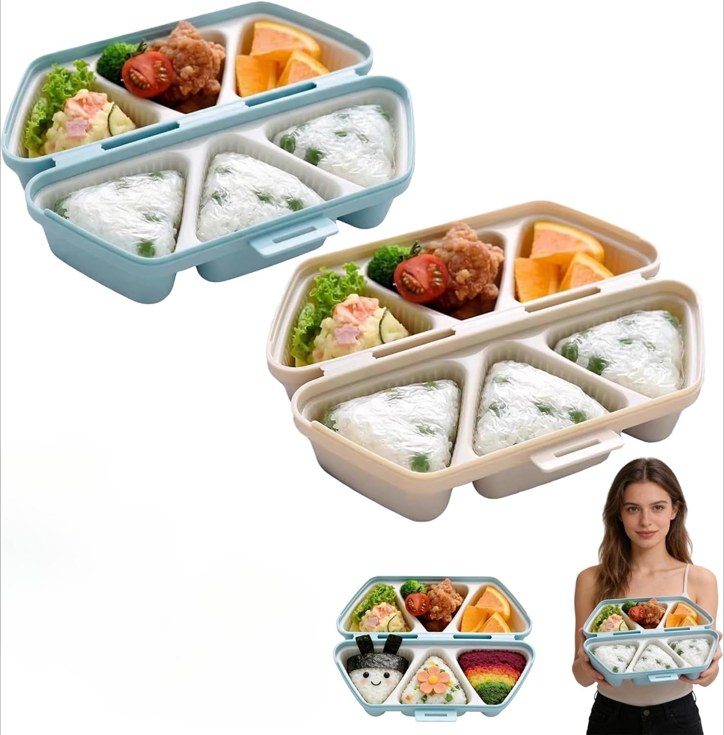 6-in-1 Triangle Rice Ball Mold Press for Sushi, Non-Stick Onigiri Maker ...