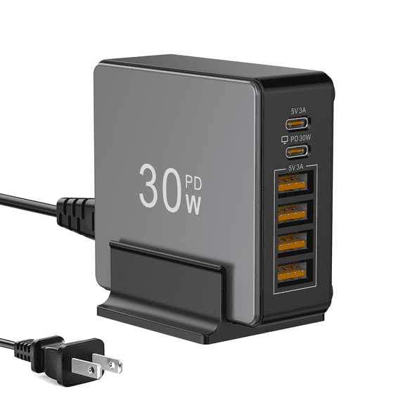 6-in-1 USB C Fast Charger Station, GaN Technology PD30W+USB-C/A Charger ...