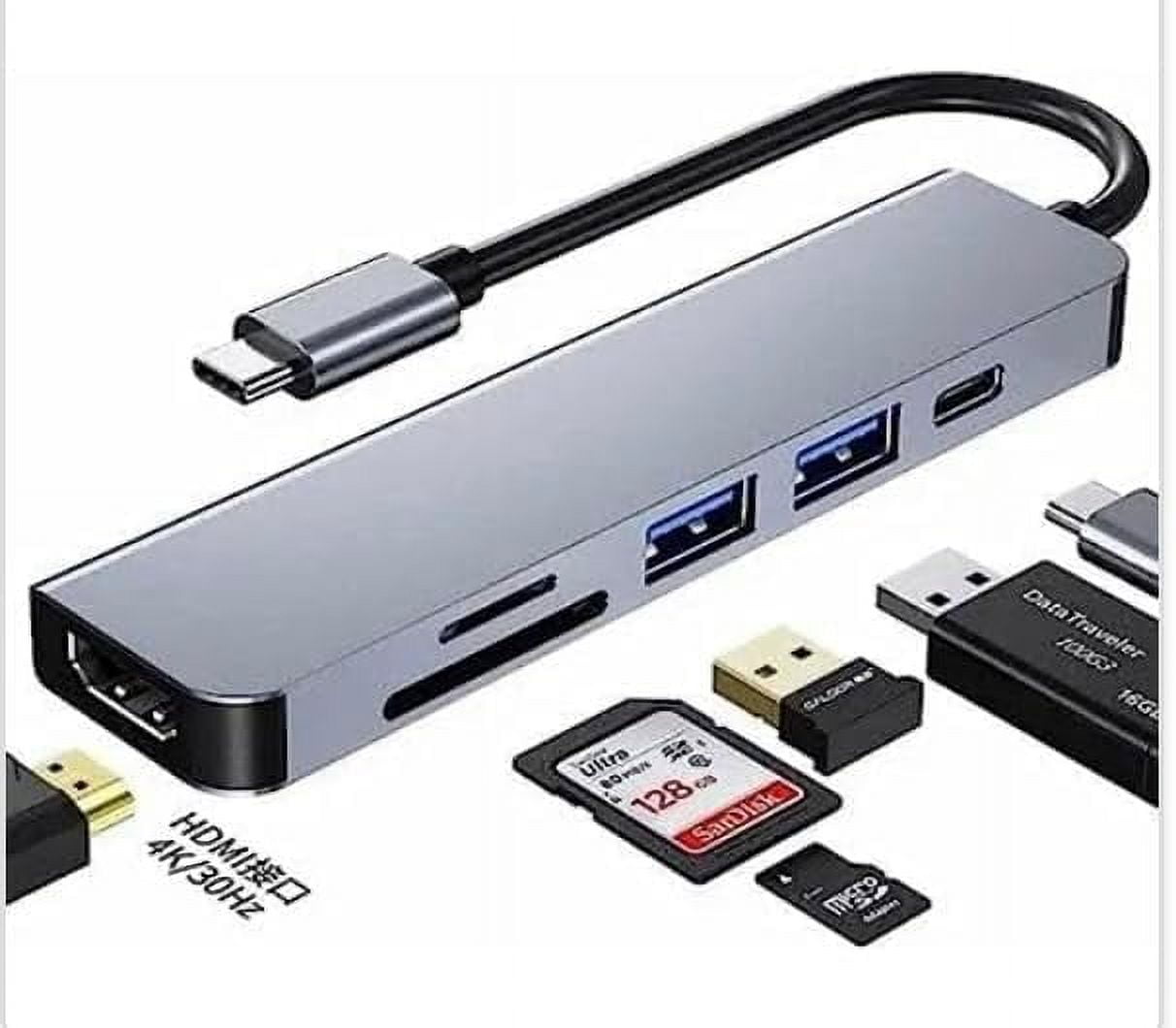 6-in-1 USB-C Multiport Adapter Docking Station - HDMI USB 3.0, SD/Micro ...