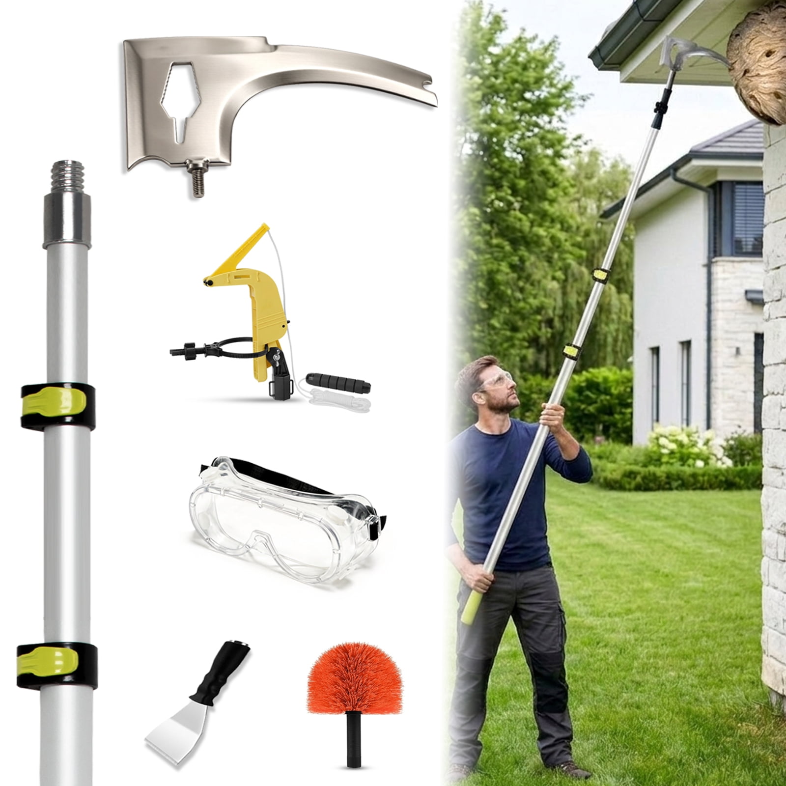 6-in-1 Wasp Nest Removal Tool Set with 113 In Aluminum Telescopic Pole ...