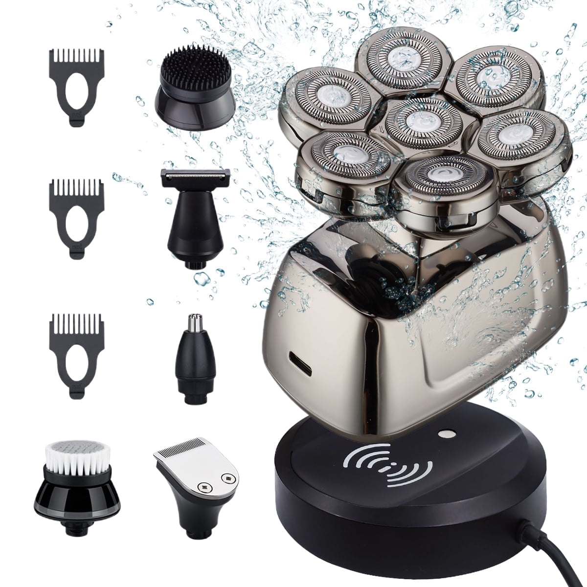 6-in-1 Waterproof Electric Head Shaver with Rotary Design & LED Display ...