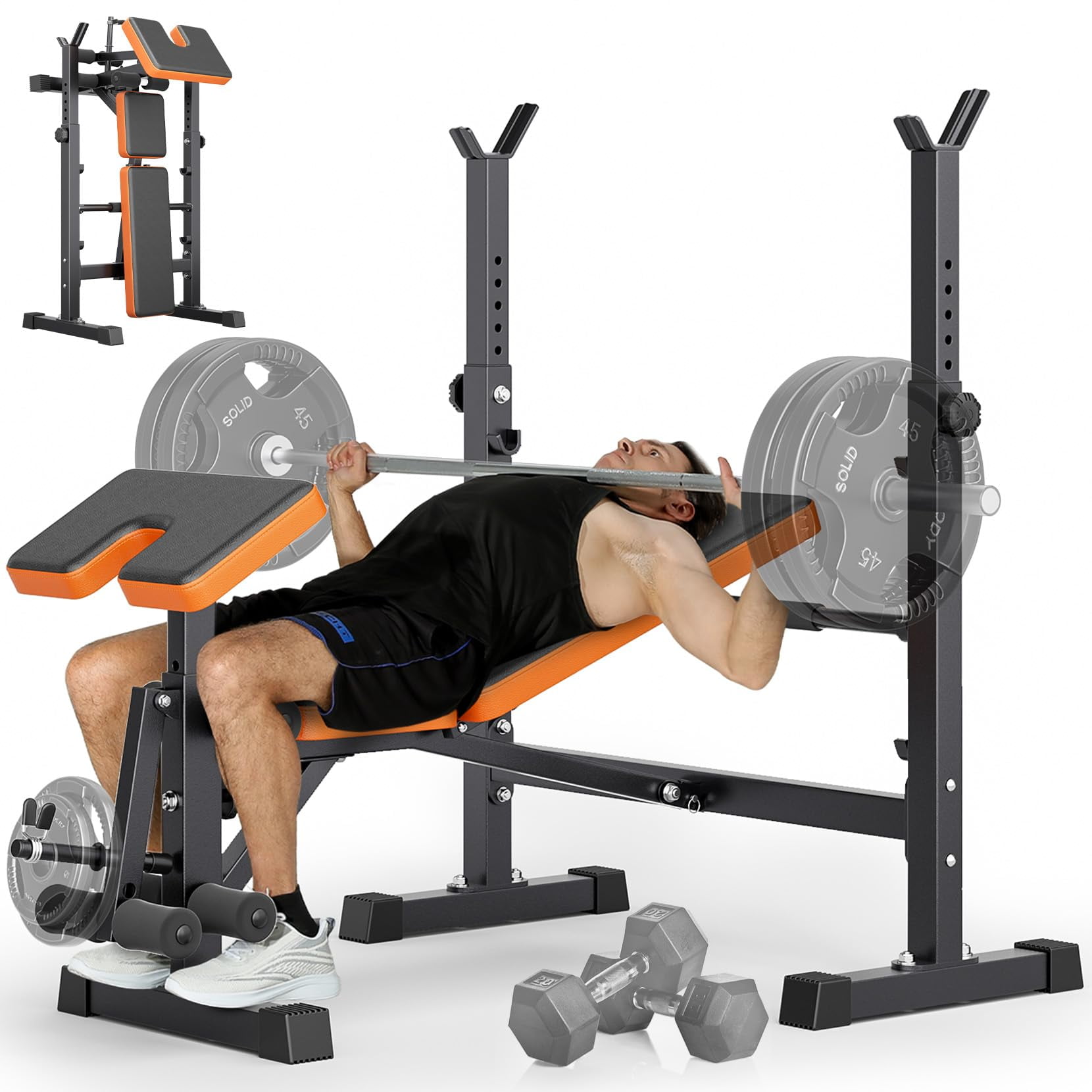 6 in 1 Weight Bench Set for Home Gym, Fast Folding & Adjustable Workout Bench, Bench Press Rack ...