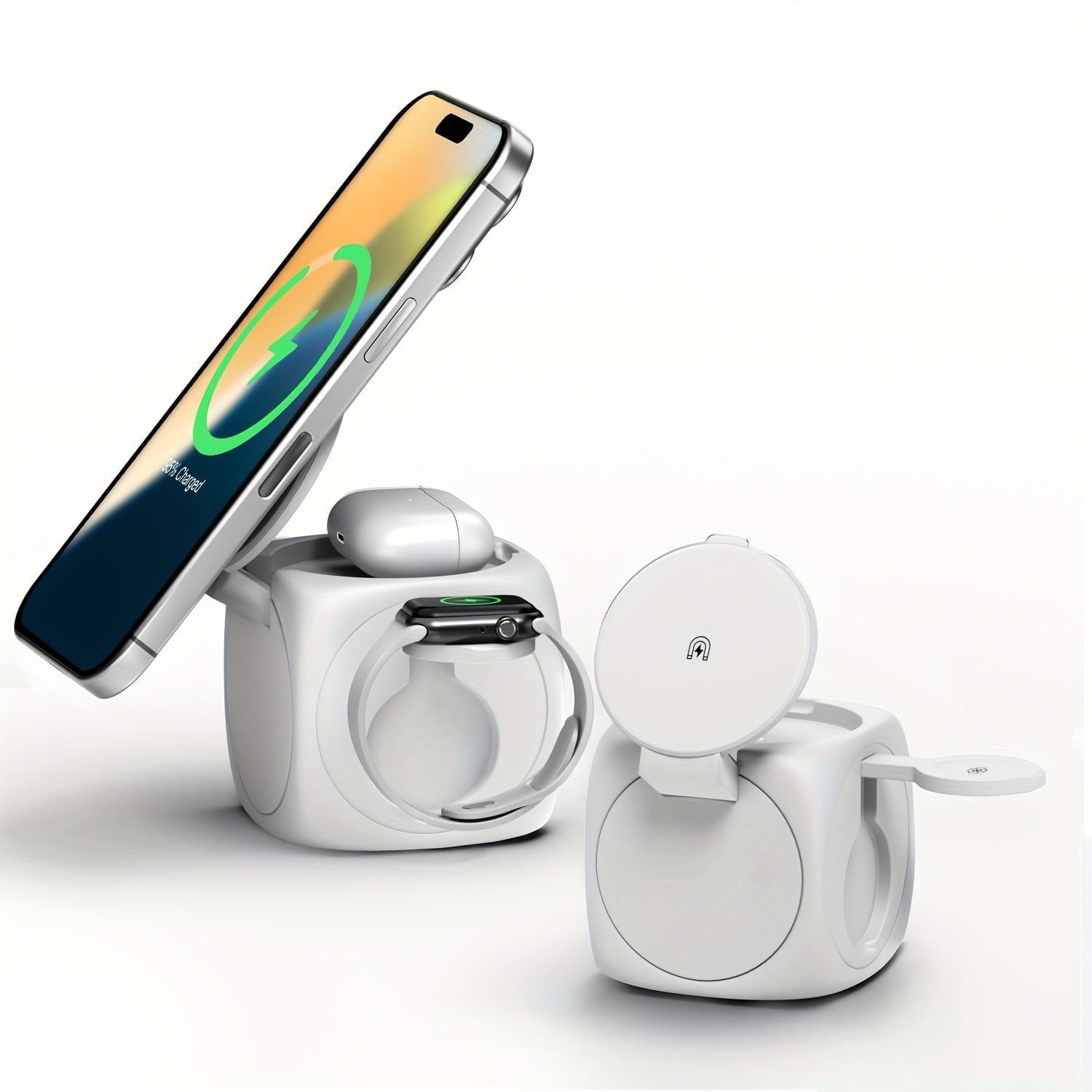 6-in-1 Wireless Charging Station: 15W Fast Charge, Clock/Atmosphere ...