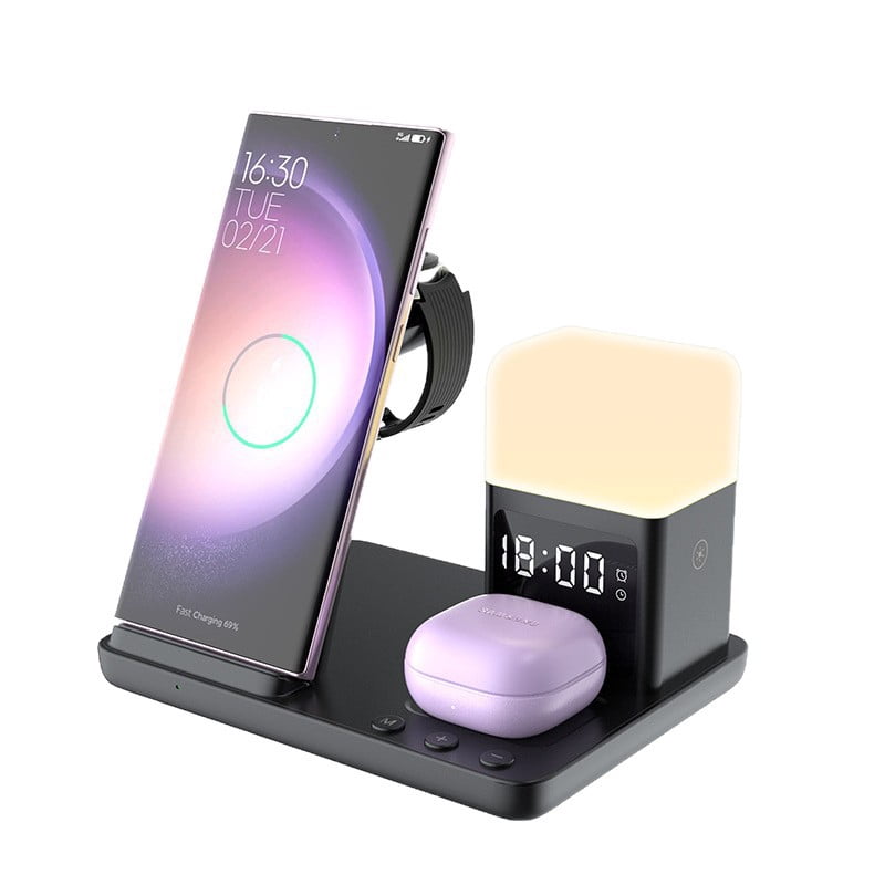 6-in-1 Wireless Charging Station with Alarm Clock & Night Light: Fast ...