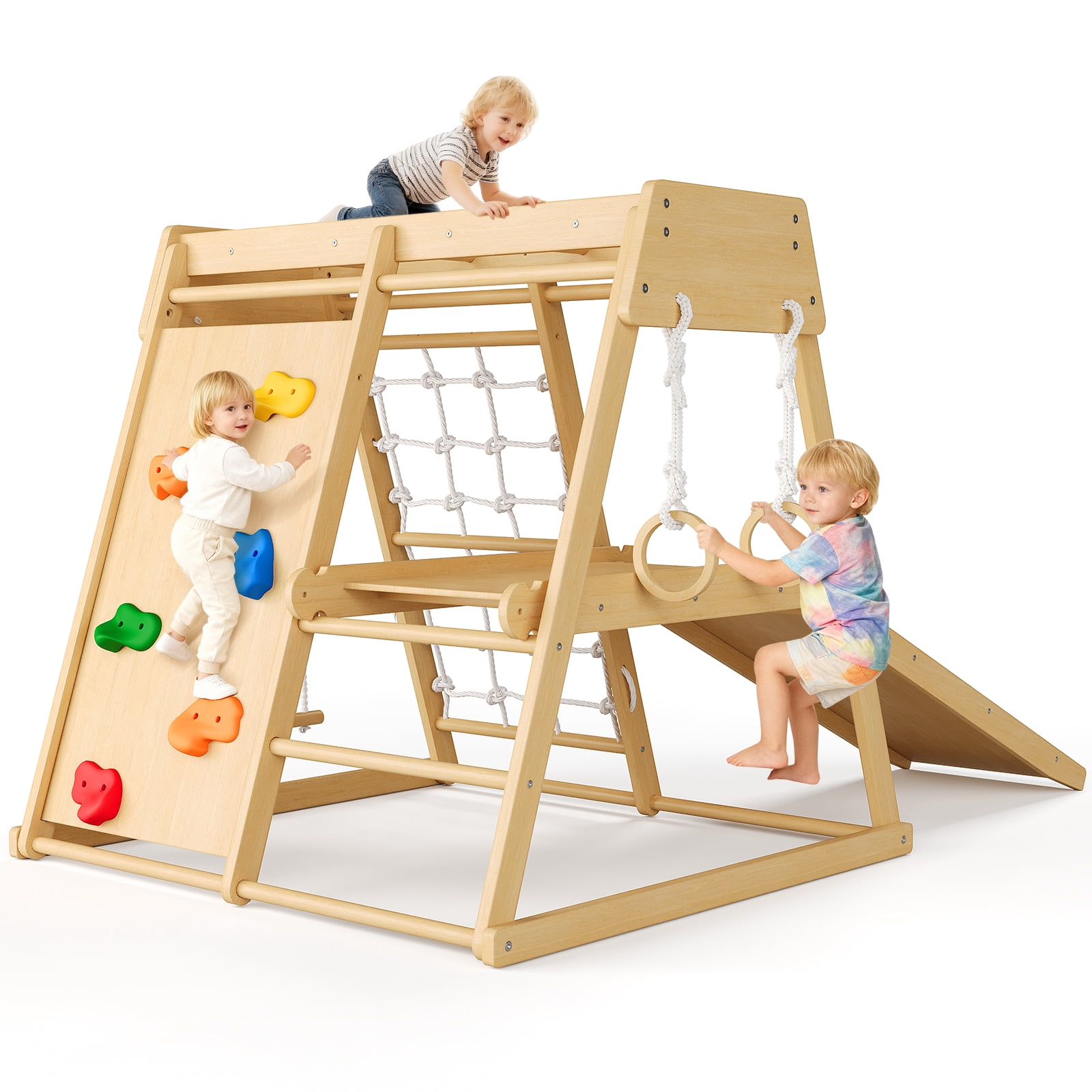 6-in-1 Wooden Indoor Jungle Gym for Kids – Multifunctional Climbing Set ...