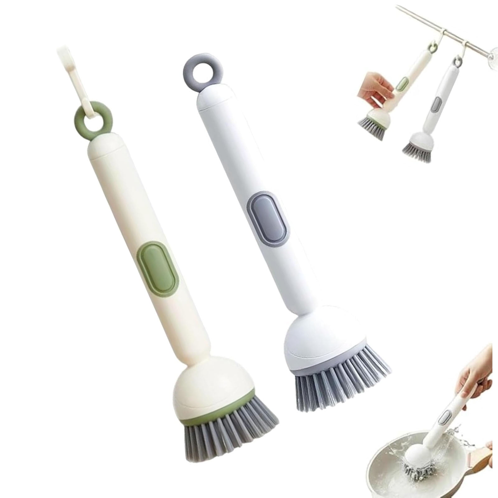 6-in-1Dish Brush with Detergent Dispenser 360° Rotating Scrubber ...
