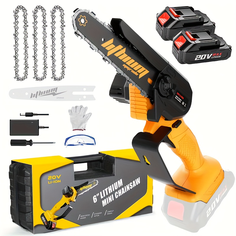 6-in & 4-in Cordless Mini Chainsaw - 4-in Saw Chain + Bar Included ...