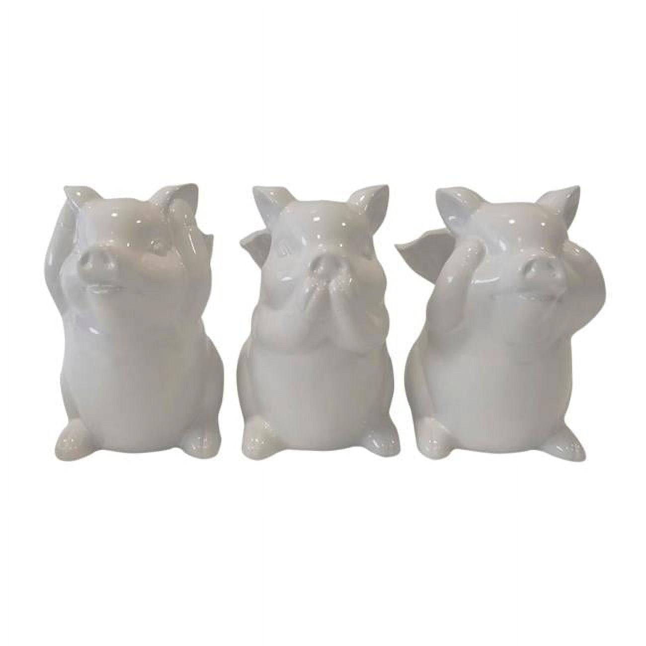 6 in. Ceramic No Evil Pigs Figurine with Wings, White - Set of 2 ...