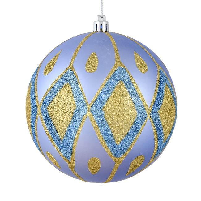 6 in. Periwinkle Matte Ball Ornament with Glitter Diamond Pattern 3 per ...