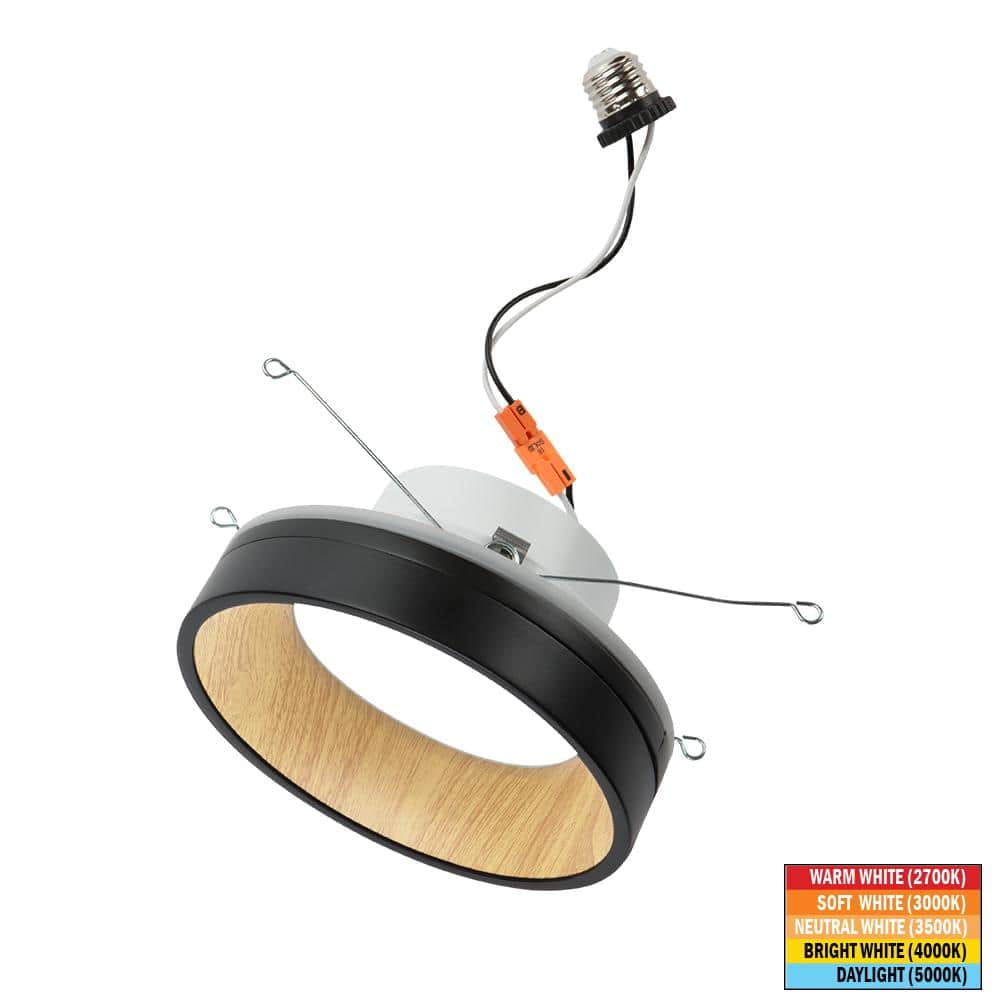 6 in. Retrofit Matte Black White Oak Accent Integrated LED Recessed ...